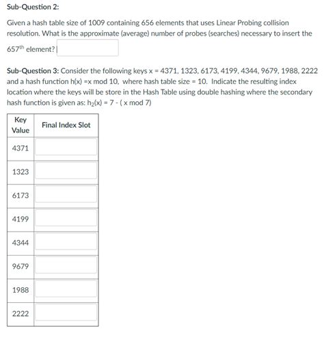 Solved Sub Question 2 Given A Hash Table Size Of 1009