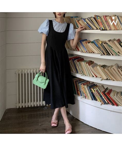 핀턱 플레어 리본 뷔스티에 롱 원피스 Wiaaop104