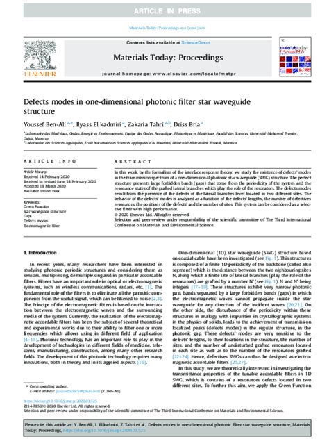 Pdf Defects Modes In One Dimensional Photonic Filter Star Waveguide