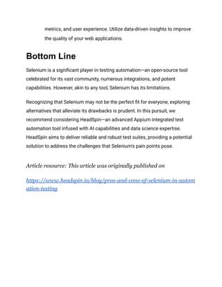 Pros And Cons Of Selenium In Automation Testing A Comprehensive Assessment Pdf