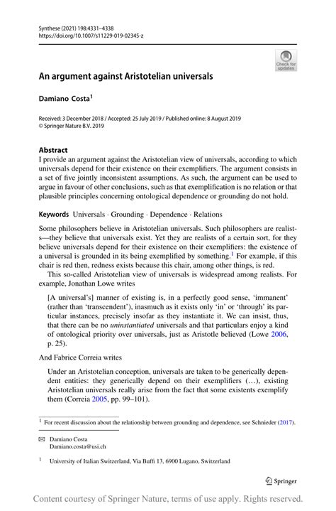 An Argument Against Aristotelian Universals