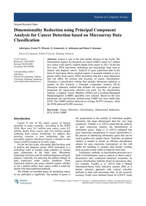 pdf dimensionality reduction using principal component analysis for