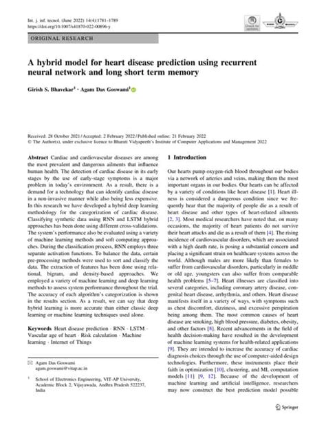 A Hybrid Model For Heart Disease Prediction Using Recurrent Neural