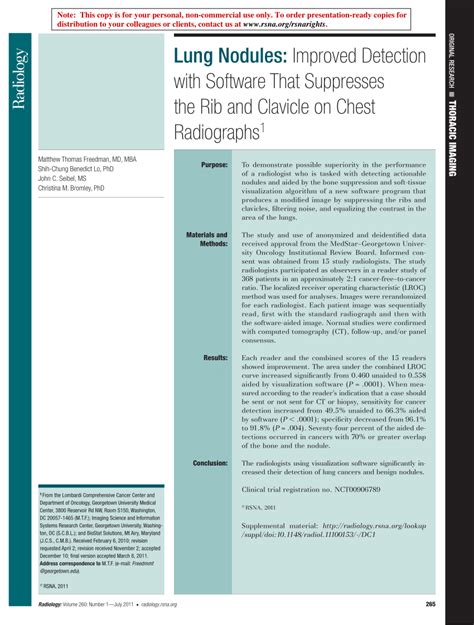 Pdf Lung Nodules Improved Detection With Software That Suppresses The Rib And Clavicle On