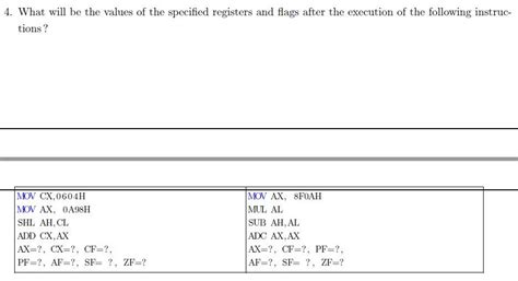 Solved 4 What Will Be The Values Of The Specified Registers