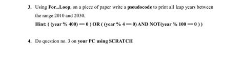 Solved Using Forloop On A Piece Of Paper Write A