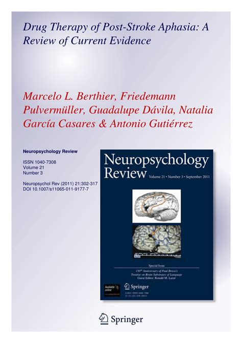 Pdf Drug Therapy Of Post Stroke Aphasia A Review Of Current Evidence