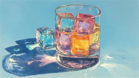 Ice Cubes Dissolving Slowly In A Half Full Glass Under Soft Ambient