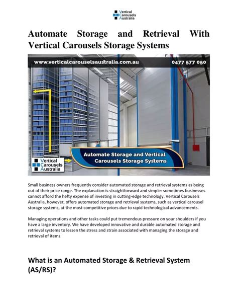 Ppt Automate Storage And Retrieval With Vertical Carousels Storage
