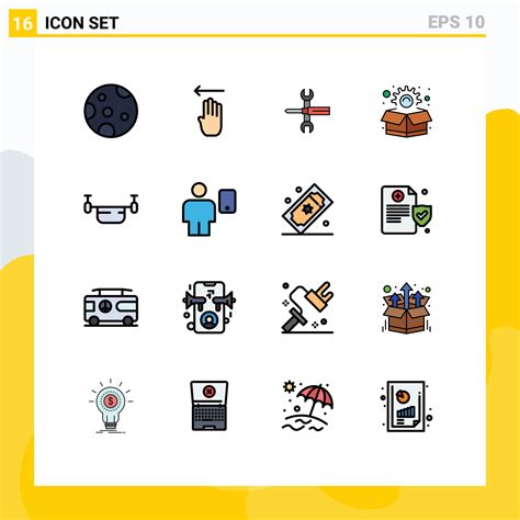 Pictogram Set Of 16 Simple Flat Color Filled Lines Of Drone Box