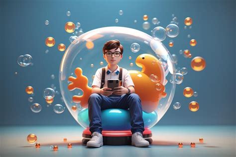 Premium Ai Image Social Media Concept Nerd Larry Sits On A Bubble