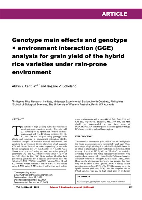 Pdf Genotype Main Effects And Genotype × Environment Interaction Gge Analysis For Grain