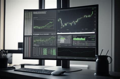 Computer Monitor With Stock Market Charts On Screen Workplace Of Stock