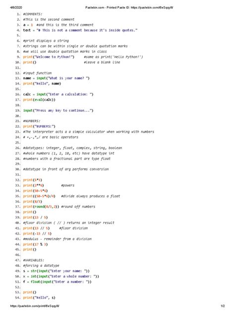 This Is Not A Comment Because Its Inside Quotes Print Print Pdf Data Type Integer