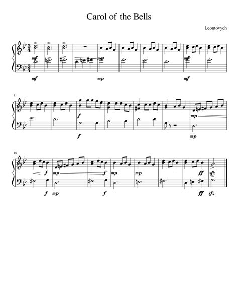 Carol Of The Bells Sheet Music For Piano Solo Download And Print In