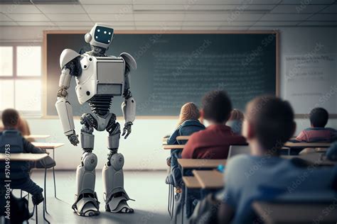 Artificial Intelligence Ai Robot Teacher Teaching A Class Of Robot