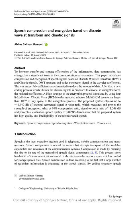 Speech Compression And Encryption Based On Discrete Wavelet Transform