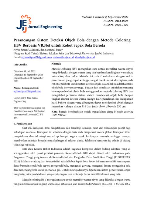 Pdf Perancangan Sistem Deteksi Objek Bola Dengan Metode Coloring Hsv