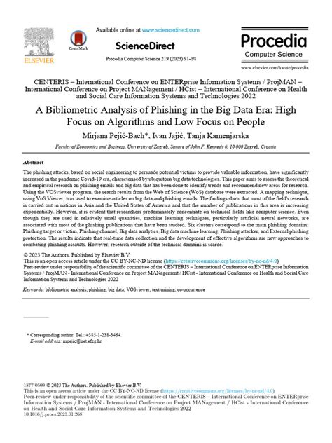 A Bibliometric Analysis Of Phishing In The Big Data Era 2023 Procedia Comp Pdf Machine