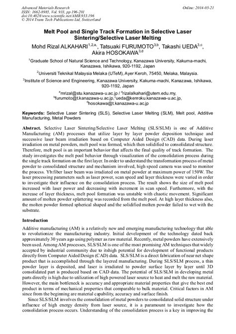 Melt Pool And Single Track Formation In Selective Laser Sintering Selective Laser Melting