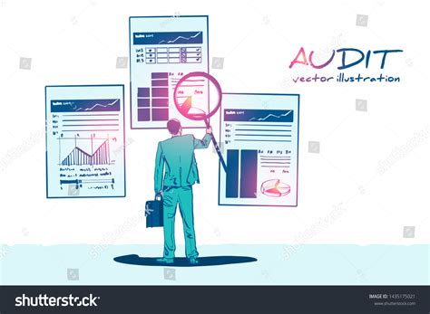 Auditing Drawing Sketch Auditor Magnifying Glass Stock Vector Royalty