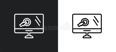 monitor with mouse cursor outline icon in white and black colors