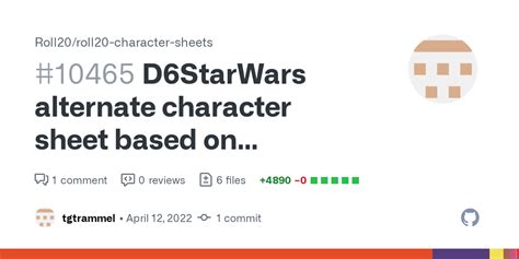 D6StarWars Alternate Character Sheet Based On Maintainers Latest Version By Tgtrammel Pull