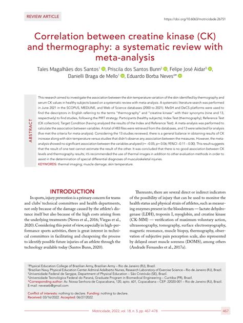 Pdf Correlation Between Creatine Kinase Ck And Thermography A