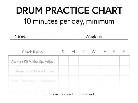 Drum Practice Chart Digital Download Printable Practice Log Musical Instrument No Side
