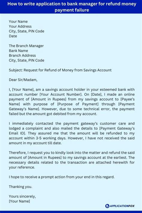 8 Application To The Bank Manager For Refund Of Money