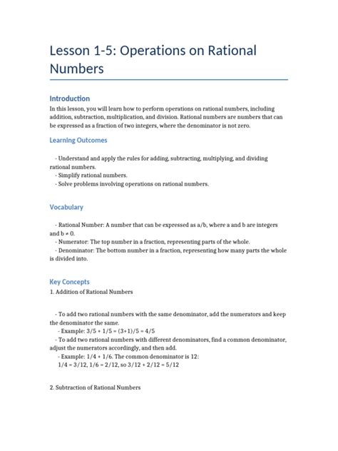lesson 1 5 operations on rational numbers pdf rational number