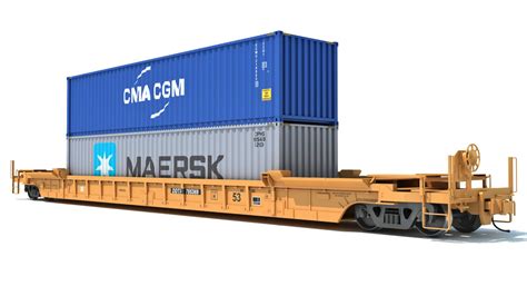 Railroad Double Stack Car With Containers 3d Model Download Rail