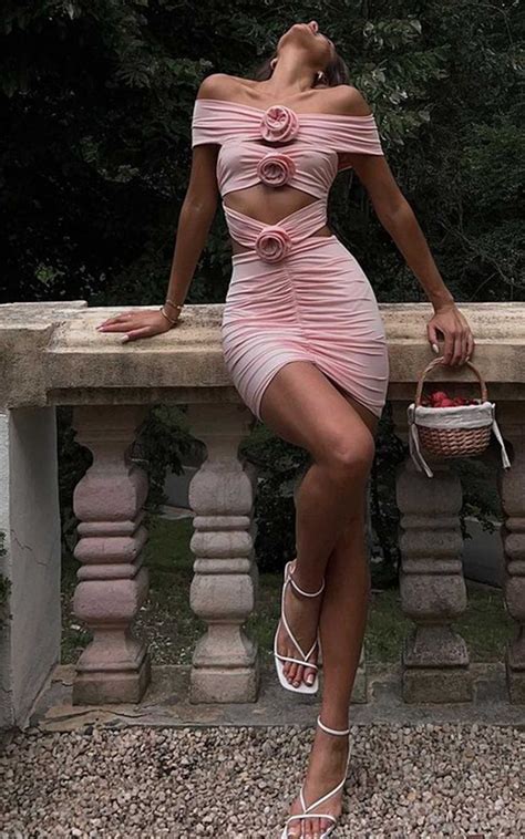 Chaylynn Peach Off Shoulder With Adorned Roses Detailed Ruched Dress