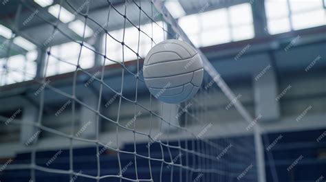 Volleyball And Netting On The Background Of The Volleyball Court Premium Ai Generated Image