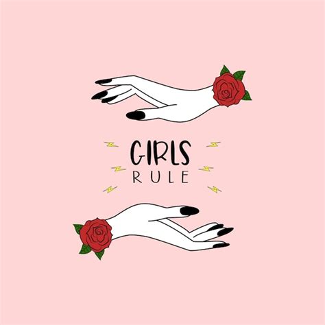 Premium Vector Girls Rule Woman Hands Wqith Roses Vector Illustration