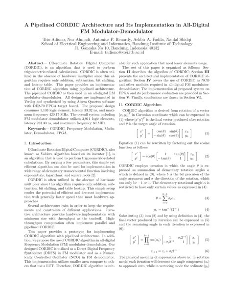 Pdf A Pipelined Cordic Architecture And Its Implementation In All
