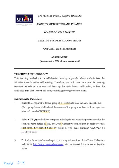 Group Assignment Rubrics Universiti Tunku Abdul Rahman Faculty Of