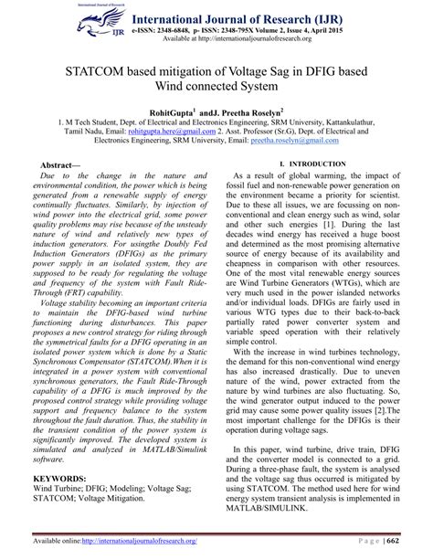 Pdf Statcom Based Mitigation Of Voltage Sag In Dfig Based Wind