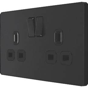 British General Evolve 13a 2 Gang Sp Switched Socket Matt Black With Black Inserts Screwfix