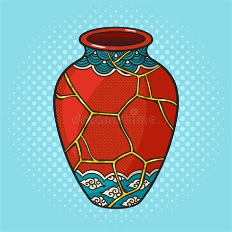 Repaired Japan Vase Kintsugi Art Pop Art Vector Stock Vector Illustration Of Crack Conceptual