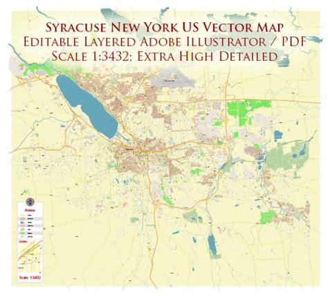 Syracuse New York Us City Vector Map Exact High Detailed Editable Adobe