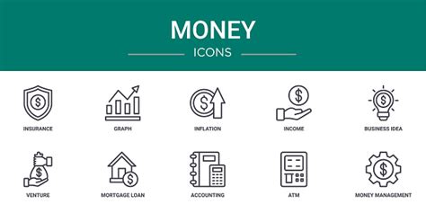 보험 그래프 인플레이션 소득 사업 아이디어 벤처 보고서 프리젠 테이션 다이어그램 웹 디자인 모바일 앱에 대 한 모기지 대출 벡터 아이콘과 같은 10 개의 개요 웹 머니