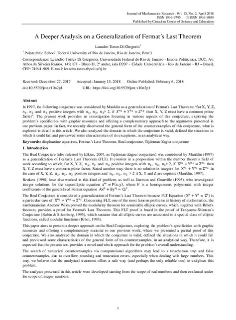 Pdf A Deeper Analysis On A Generalization Of Fermat´s Last Theorem