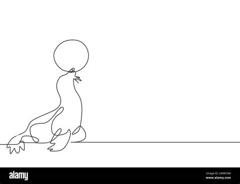 Single Continuous Line Drawing A Sea Lion Playing A Stunt With A White