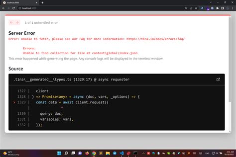 errors unable to find collection for file at content global index json