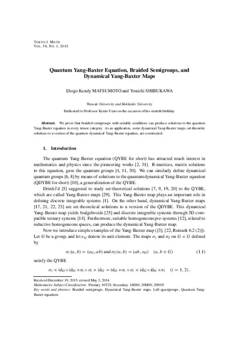 Pdf Quantum Yang Baxter Equation Braided Semigroups And Dynamical