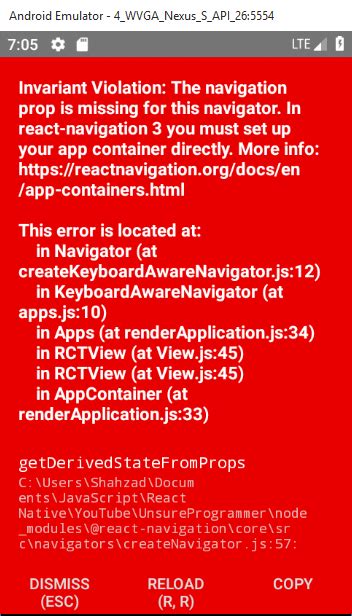 React Native Invariant Violation The Navigaion Prop Is Missing For This Navigator Stack