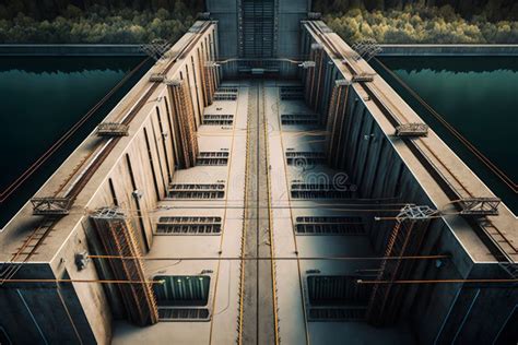View From Height On Hydroelectric Power Station Neural Network Ai Generated Stock Illustration