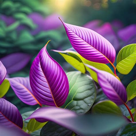 Fresh Organic Purple Basil Leaves In Green Garden Background Closeup Of