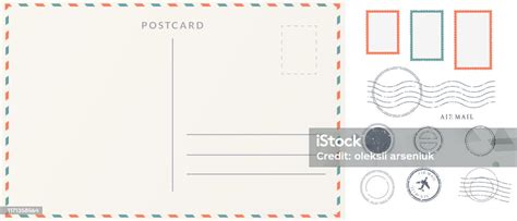 빈 엽서 뒷면의 요소입니다 우표 와 각인 여행 카드 디자인 세트입니다 엽서에 대한 스톡 벡터 아트 및 기타 이미지 엽서 배경 주제 여행 주제 Istock